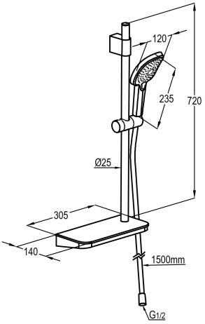 KLUDI RAK | 3S shower set with acrylic shelf L = 725 mm RAK14029 ...